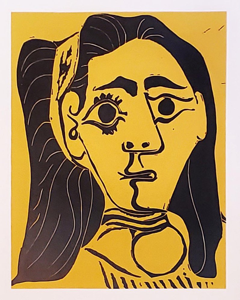 Pablo Picasso, Jacqueline with headband, 1962, Linocut for sale at Pamono