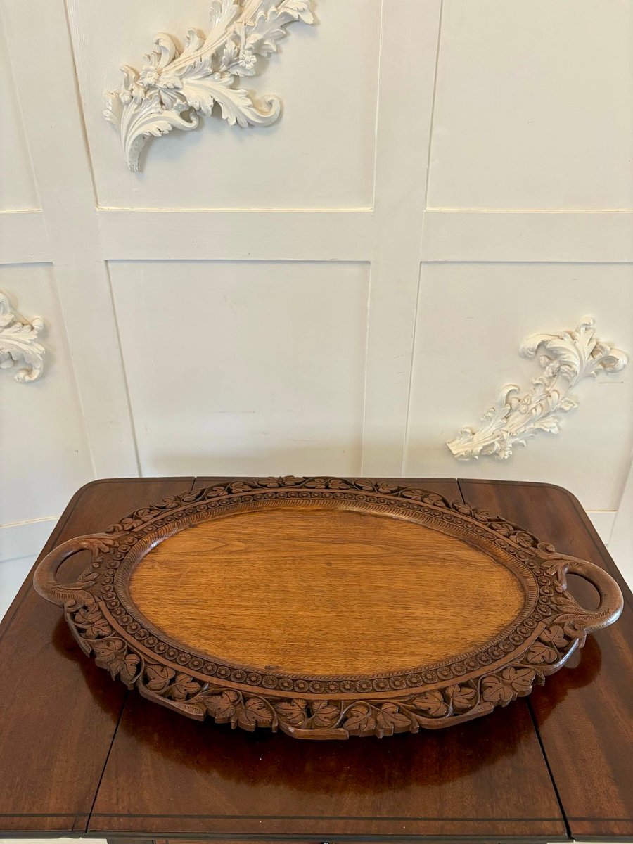 Antique Edwardian Carved Oval Tea Tray, 1900s for sale at Pamono