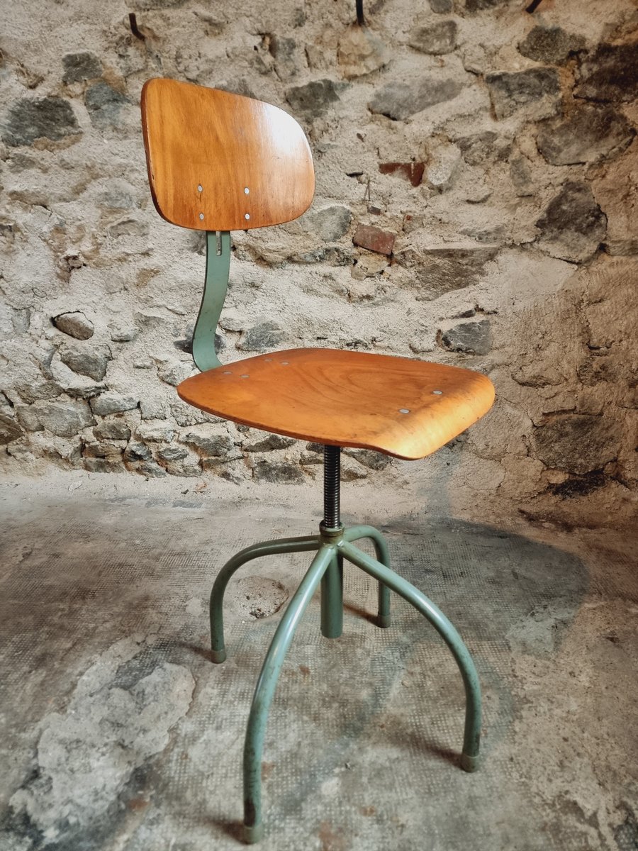 Vintage Industrial Adjustable Work Stool with Beechwood Seat, 1960s for ...