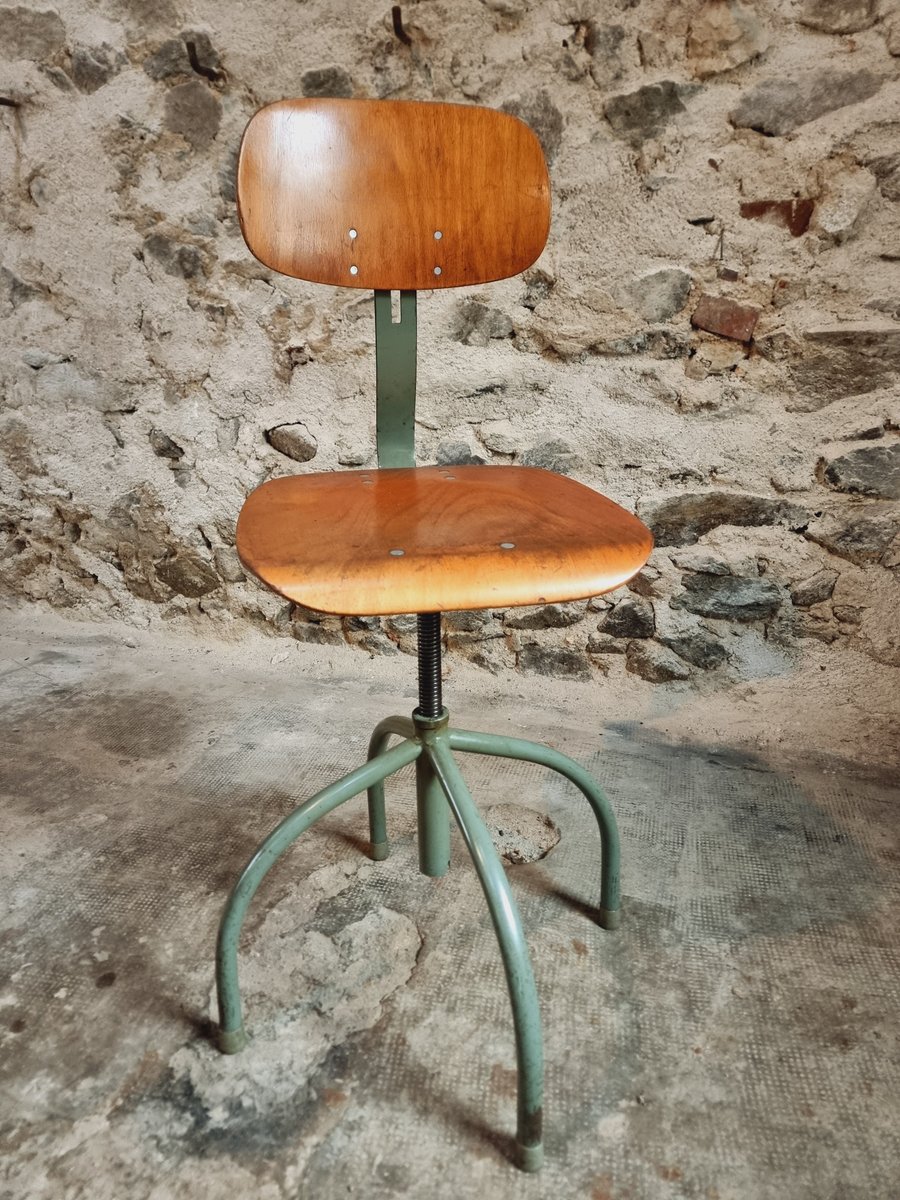 Vintage Industrial Adjustable Work Stool with Beechwood Seat, 1960s for ...