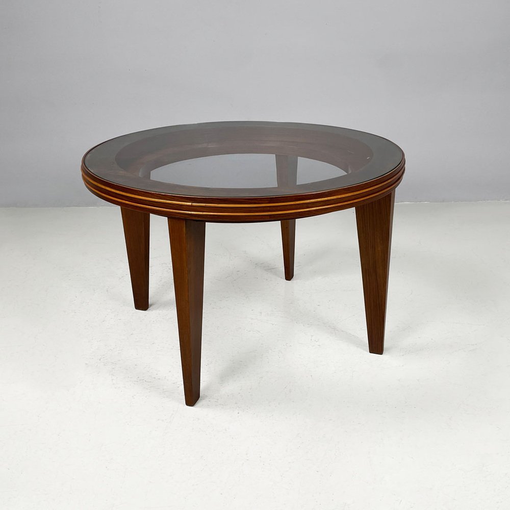 Table Basse Art Déco Ronde en Bois avec Plateau en Verre, Italie, 1930s ...