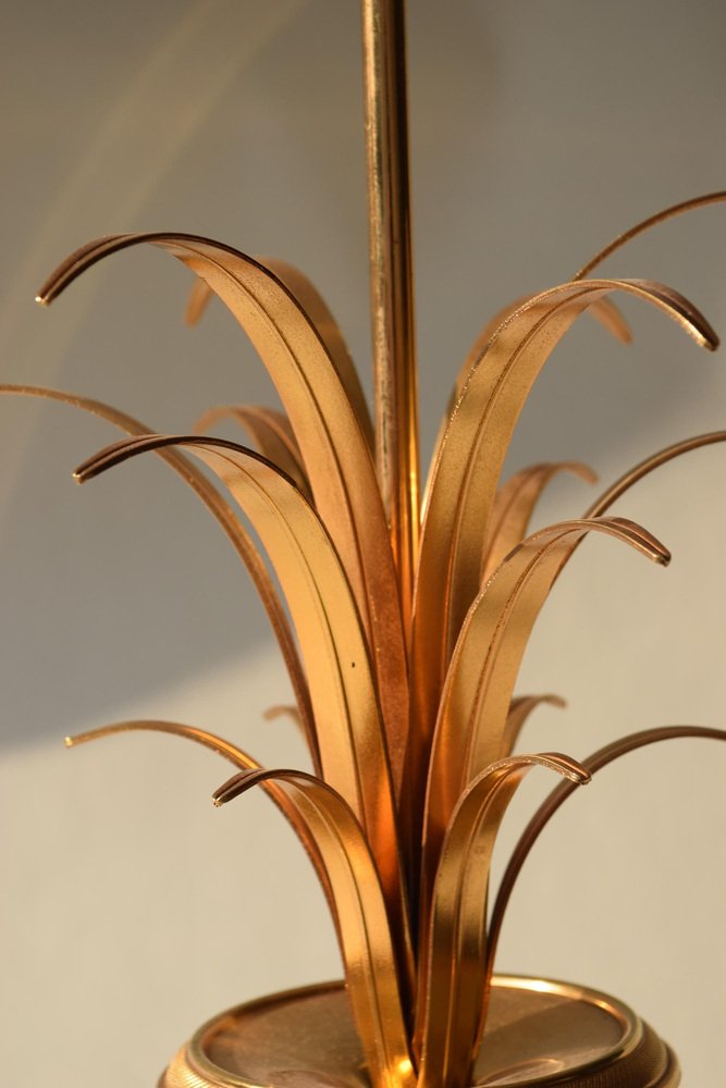 Mid-Century Belgian Hollywood Regency Palm Pineapple Lamp with Onyx ...