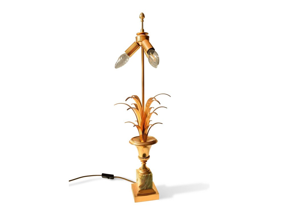 Mid-Century Belgian Hollywood Regency Palm Pineapple Lamp with Onyx ...