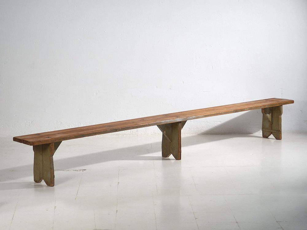 Vintage Long Wooden Bench, 1920 for sale at Pamono