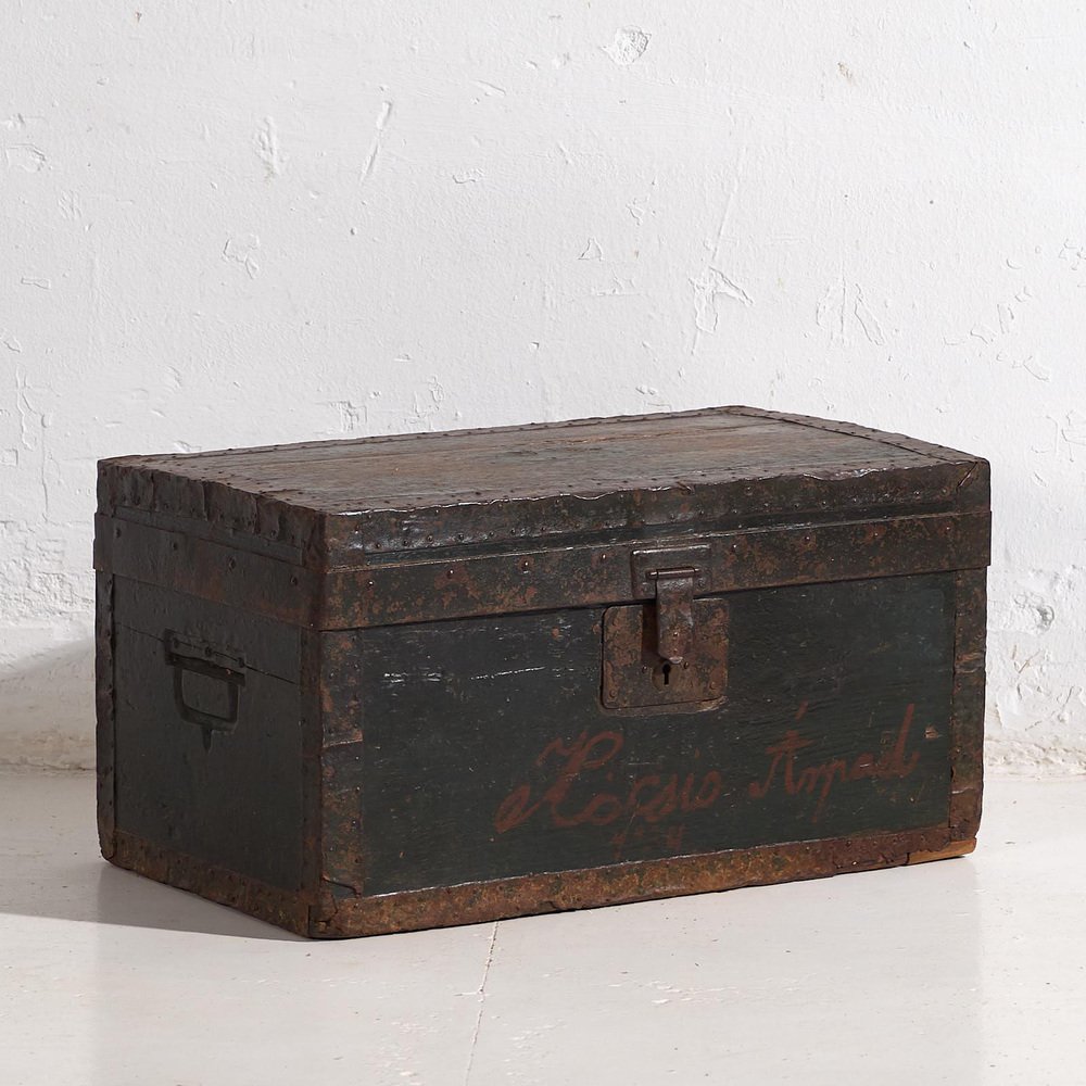 Small Vintage Trunk with Metal Structure, 1934 for sale at Pamono