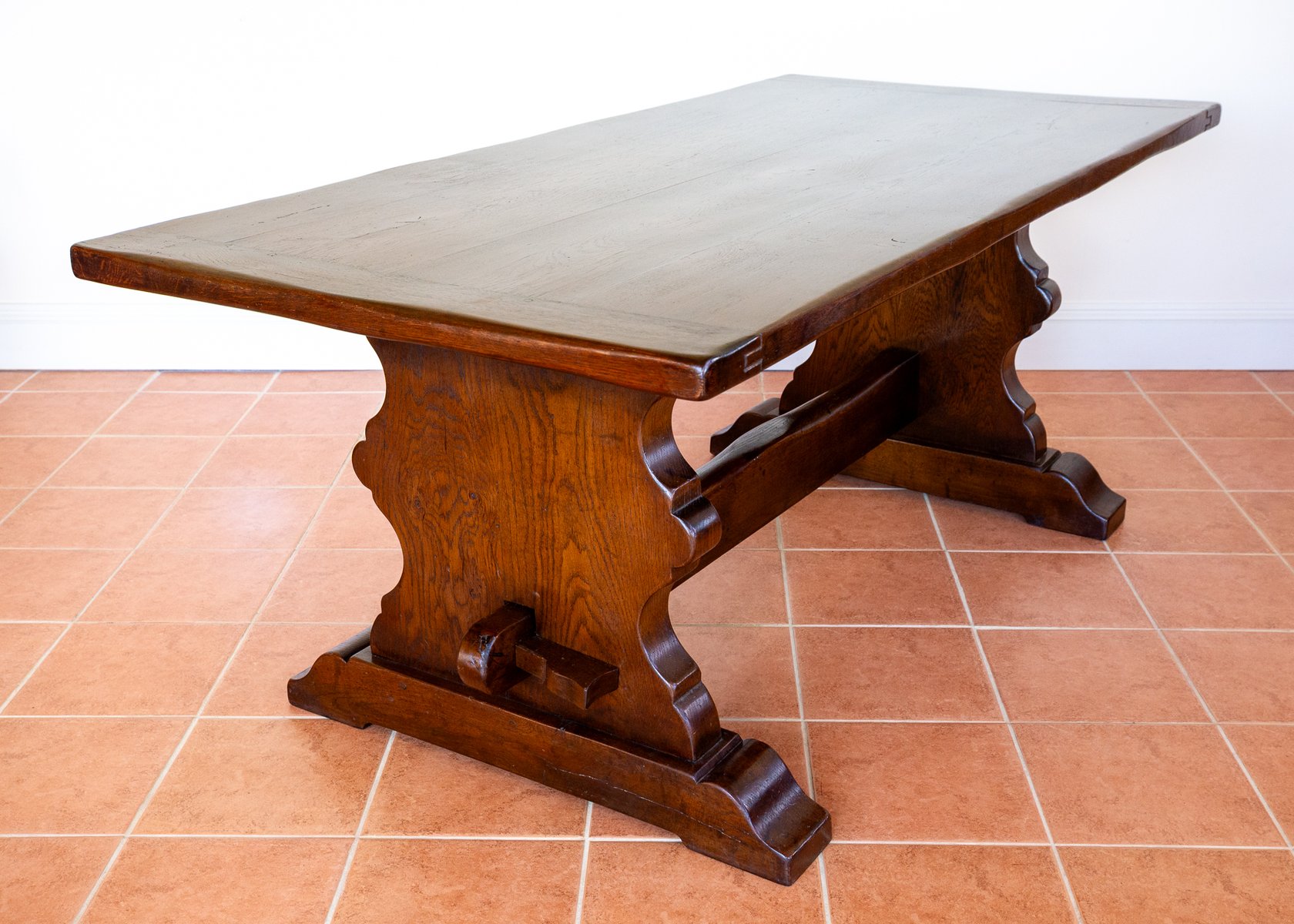 Oak Refectory Trestle Dining Table, 1890s for sale at Pamono