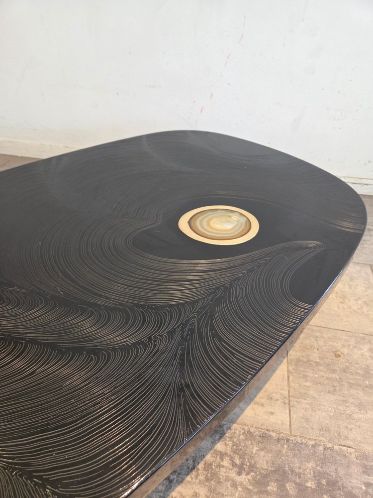 Black Resin Engraved Coffee Table from Dresse, 1980s for sale at Pamono