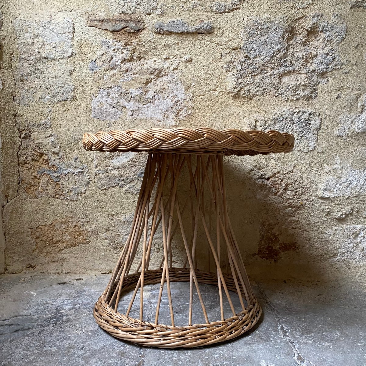 Small Round Rattan Table for sale at Pamono