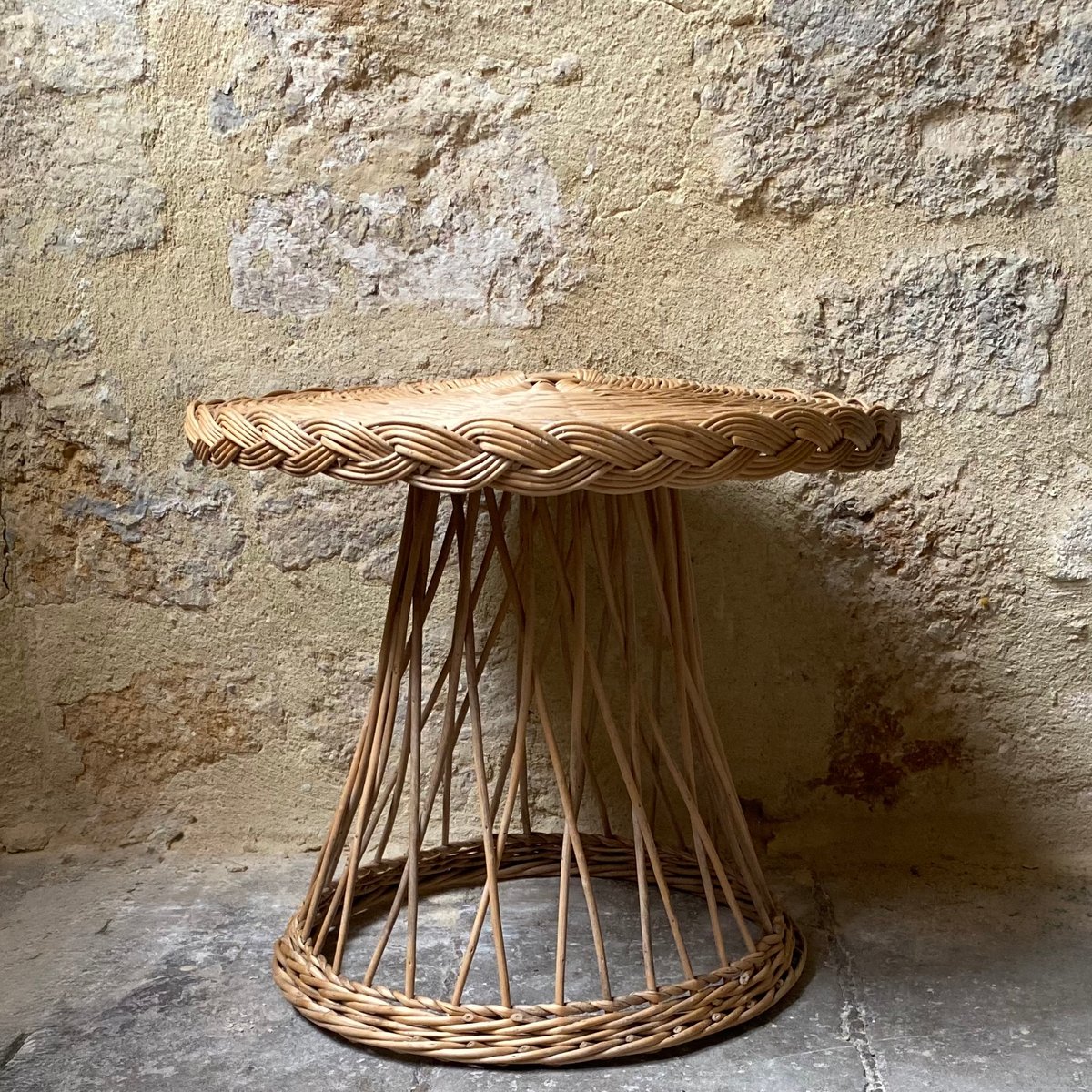 Small Round Rattan Table for sale at Pamono