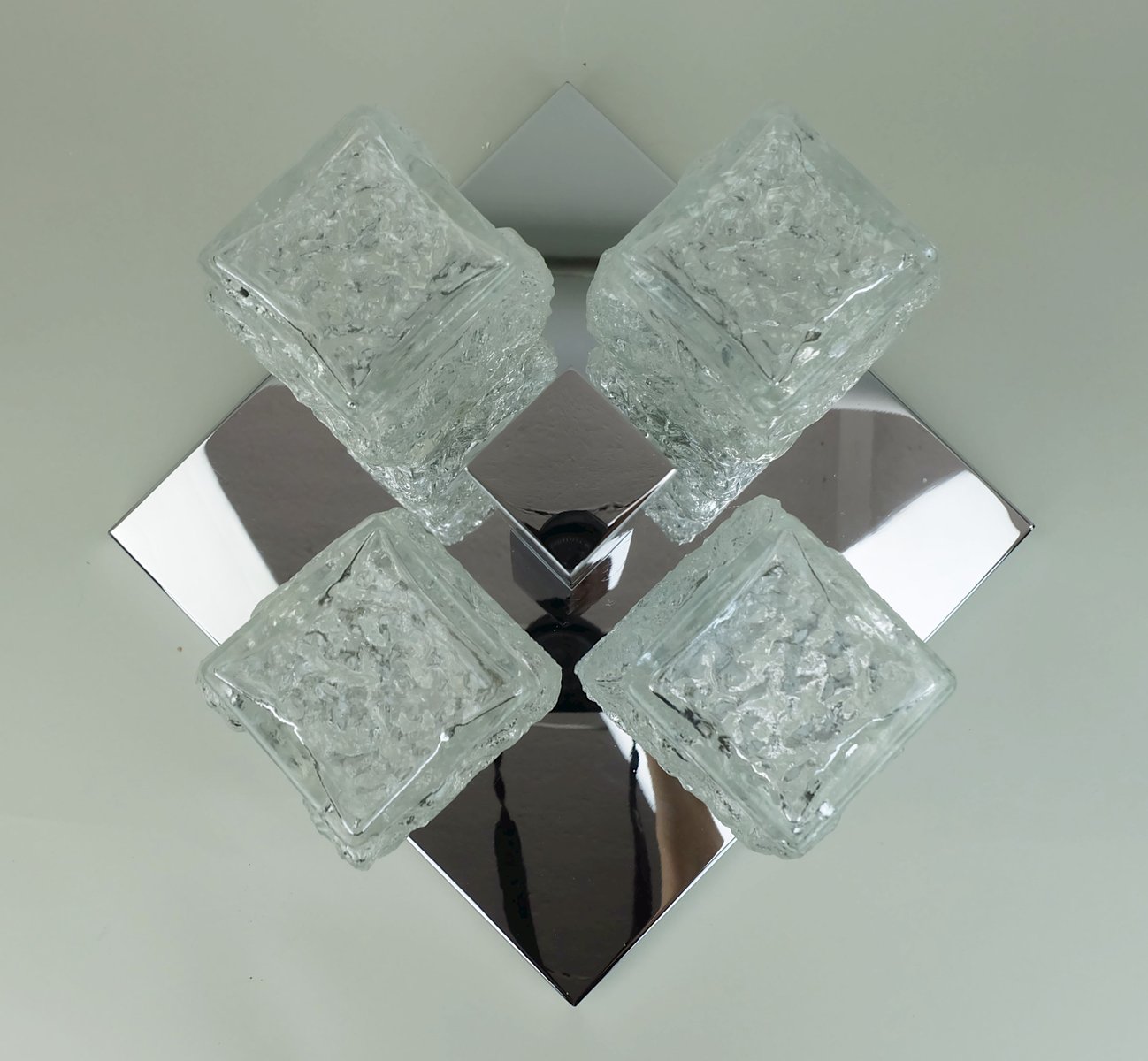 Mid-Century Ceiling Fixture with 4 Ice Glass Cuboids from Hillebrand ...