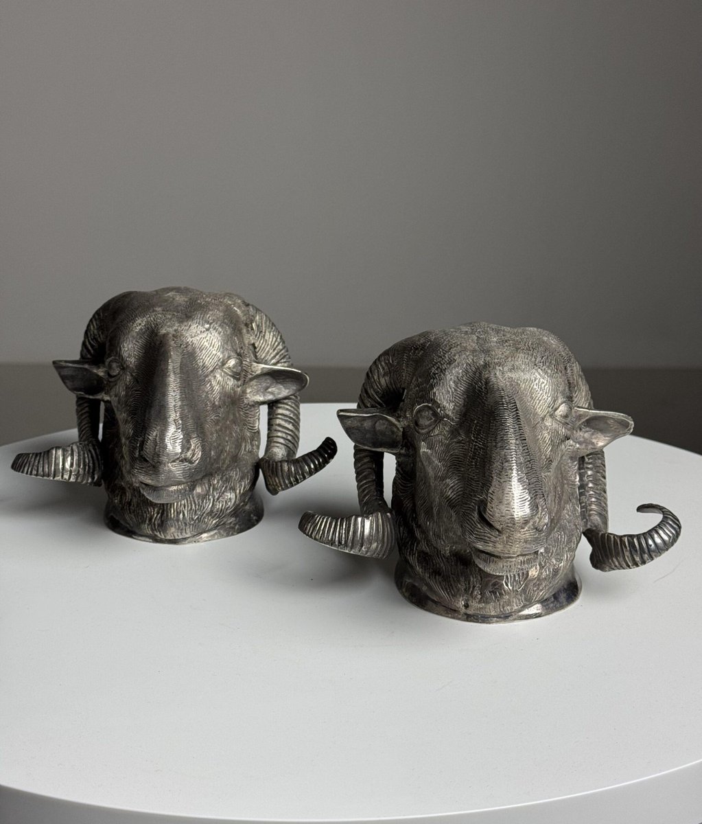 Ram Heads in Metal, Set of 2 for sale at Pamono
