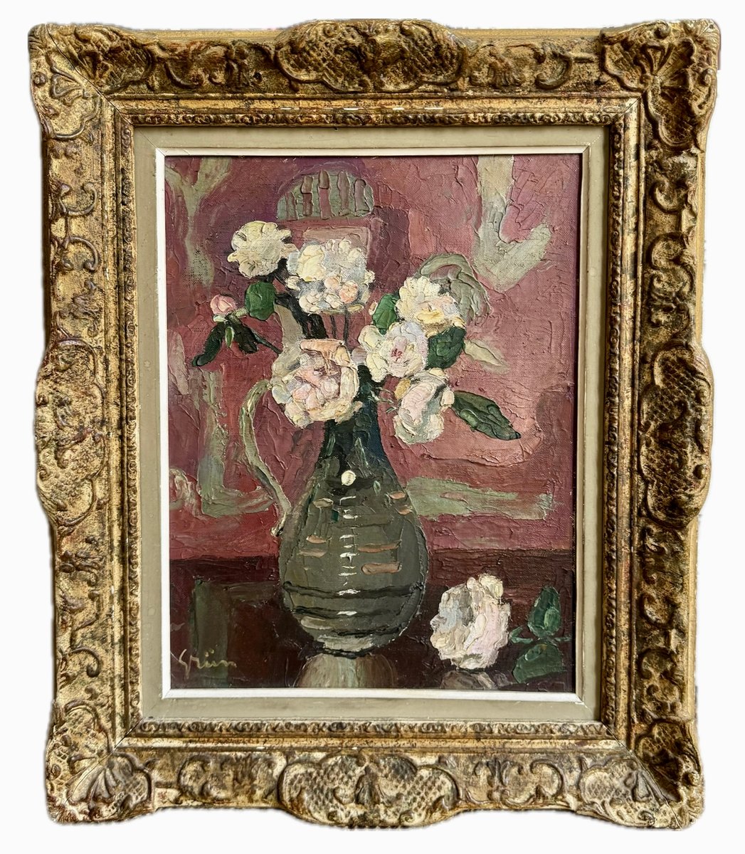 Jules Alexandre Grün, Bouquet of Roses, 1800s, Oil on Canvas, Framed ...