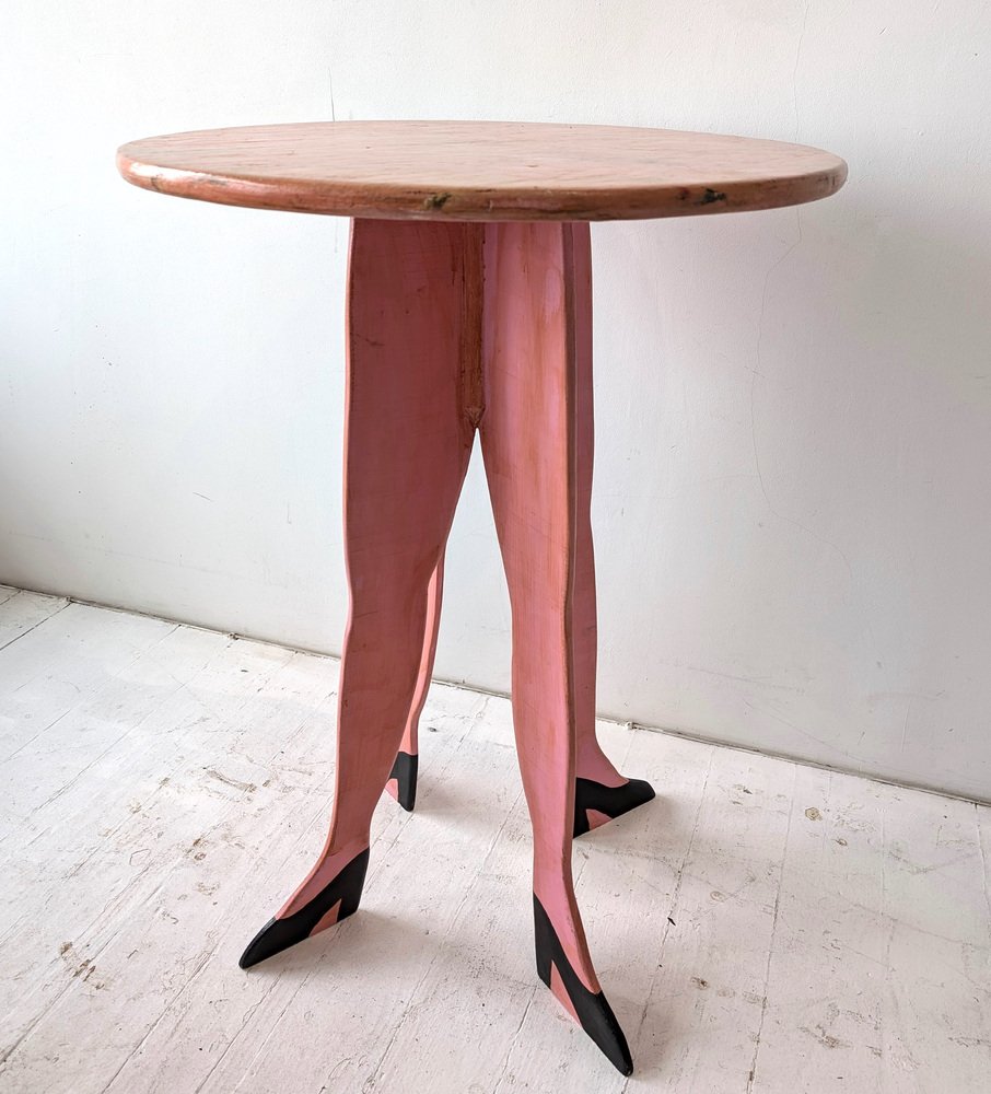 Vintage American Surrealist Folk Art Four-Legged Painted Wood Table ...