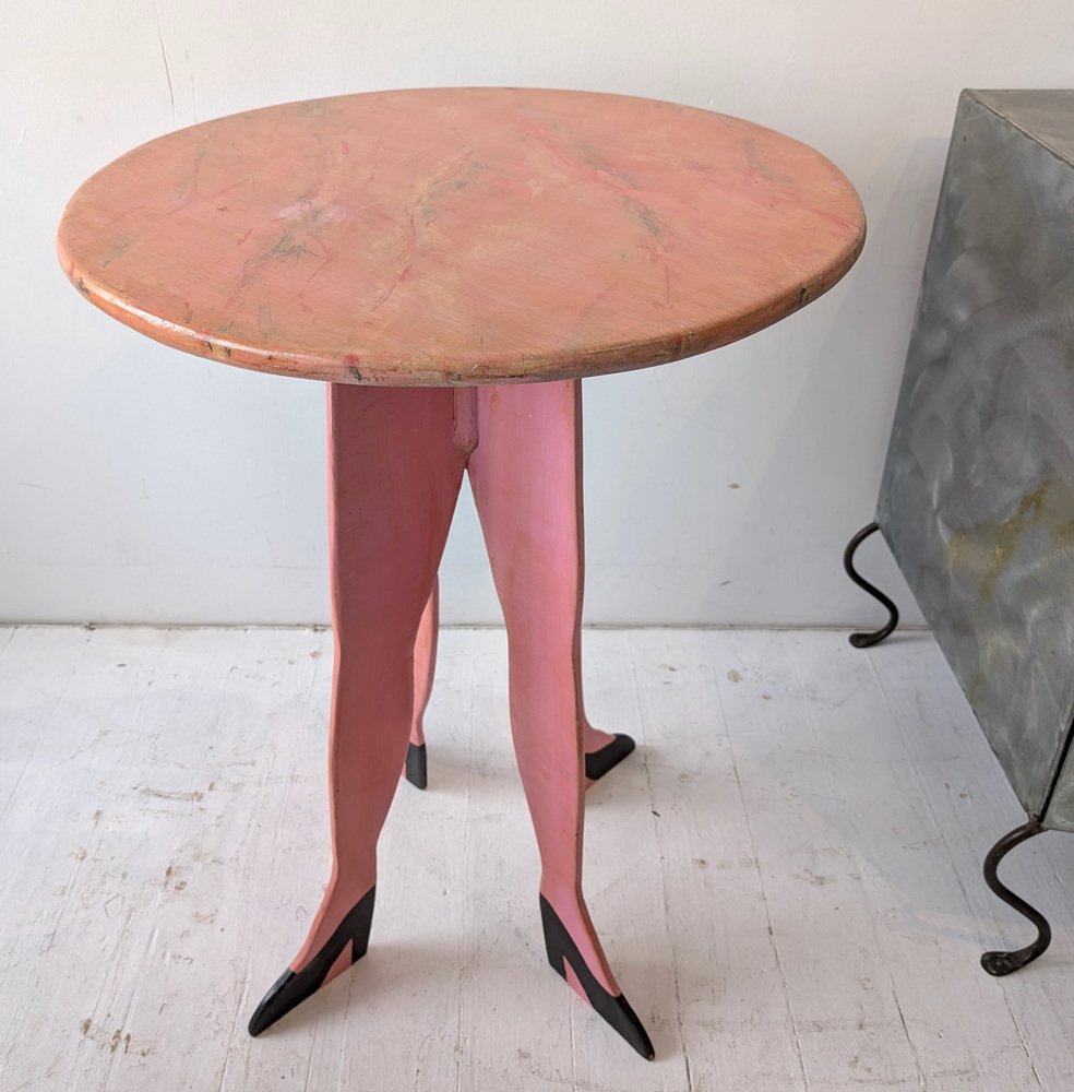 Vintage American Surrealist Folk Art Four-Legged Painted Wood Table ...