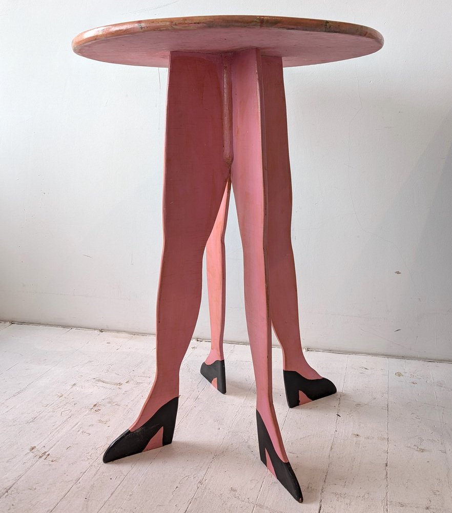 Vintage American Surrealist Folk Art Four-Legged Painted Wood Table ...