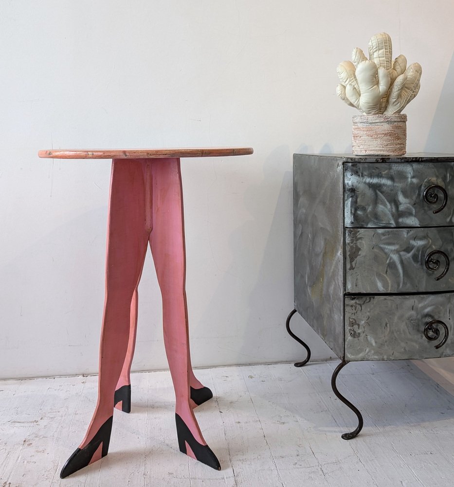 Vintage American Surrealist Folk Art Four-Legged Painted Wood Table ...