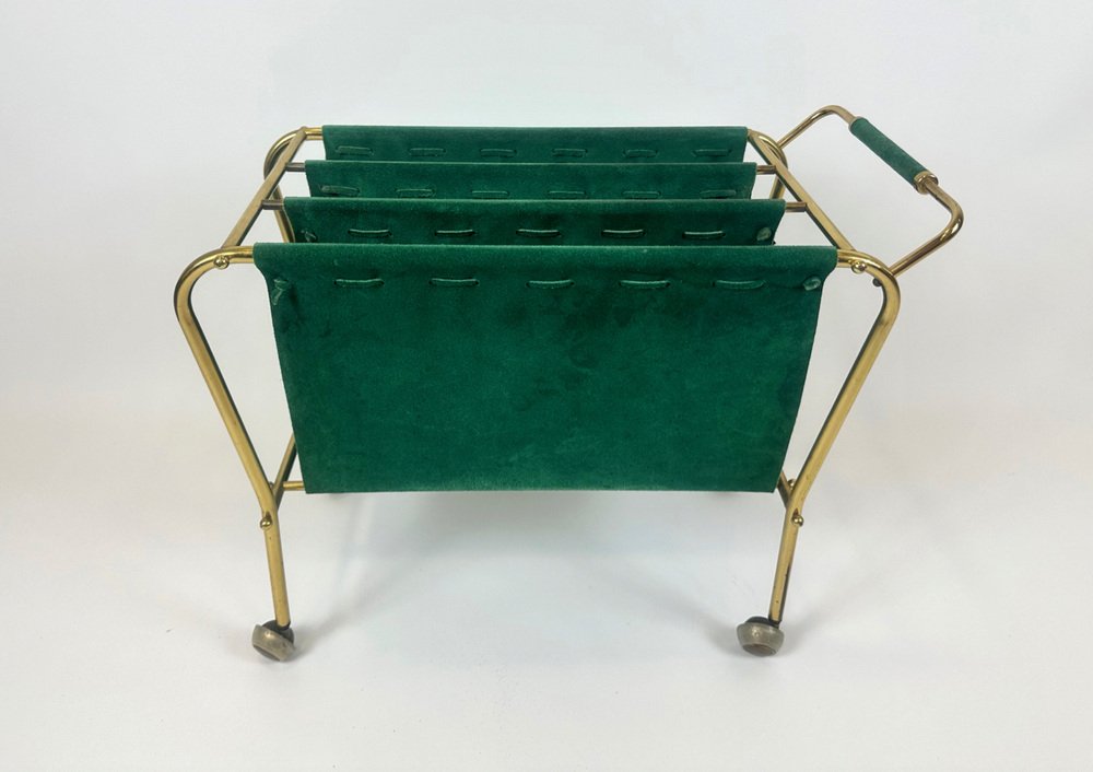 Mid-Century Brass and Leather Trolley Magazine Rack, 1950s for sale at ...