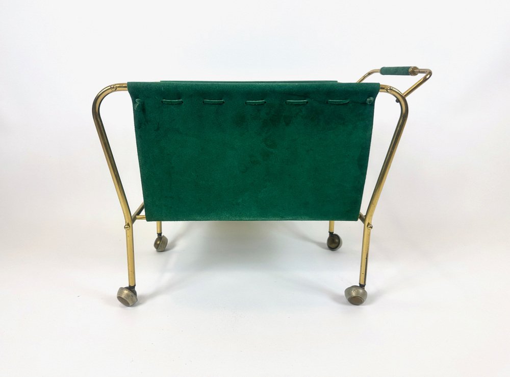 Mid-Century Brass and Leather Trolley Magazine Rack, 1950s for sale at ...