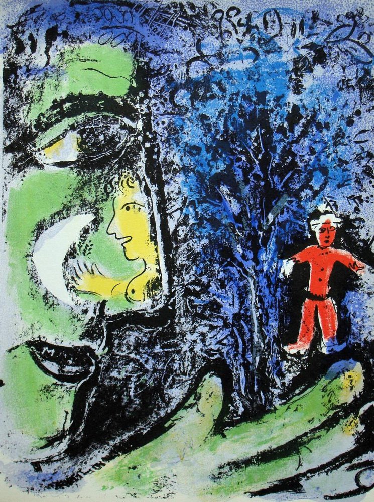 Marc Chagall, Le Profil et L'Enfant Rouge, 1960, Litografia originale in vendita su Pamono