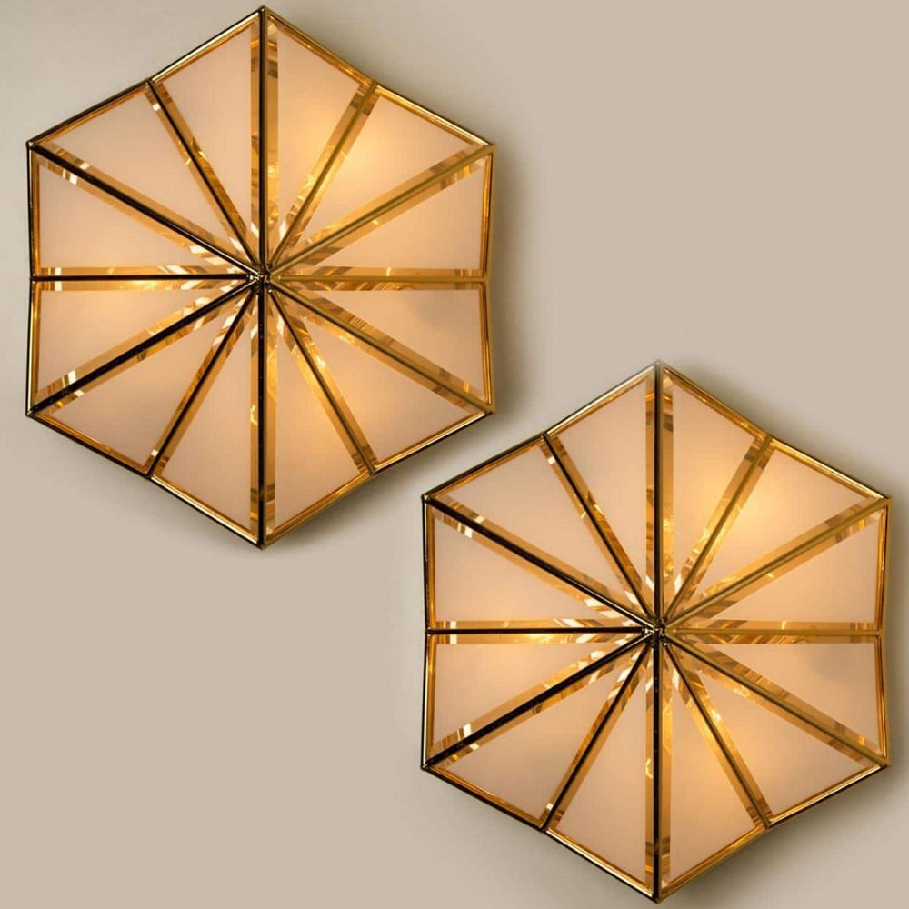 Octagonal Brass Glass Light from Glashütte Limburg, 1970s for sale at ...