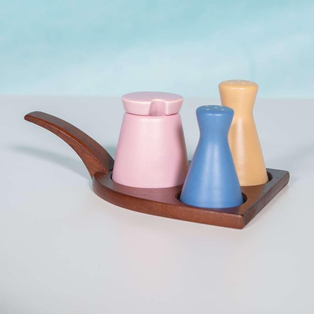 Vintage Mustard Pepper Salt Set by Flora Gouda, Set of 3 for sale at Pamono