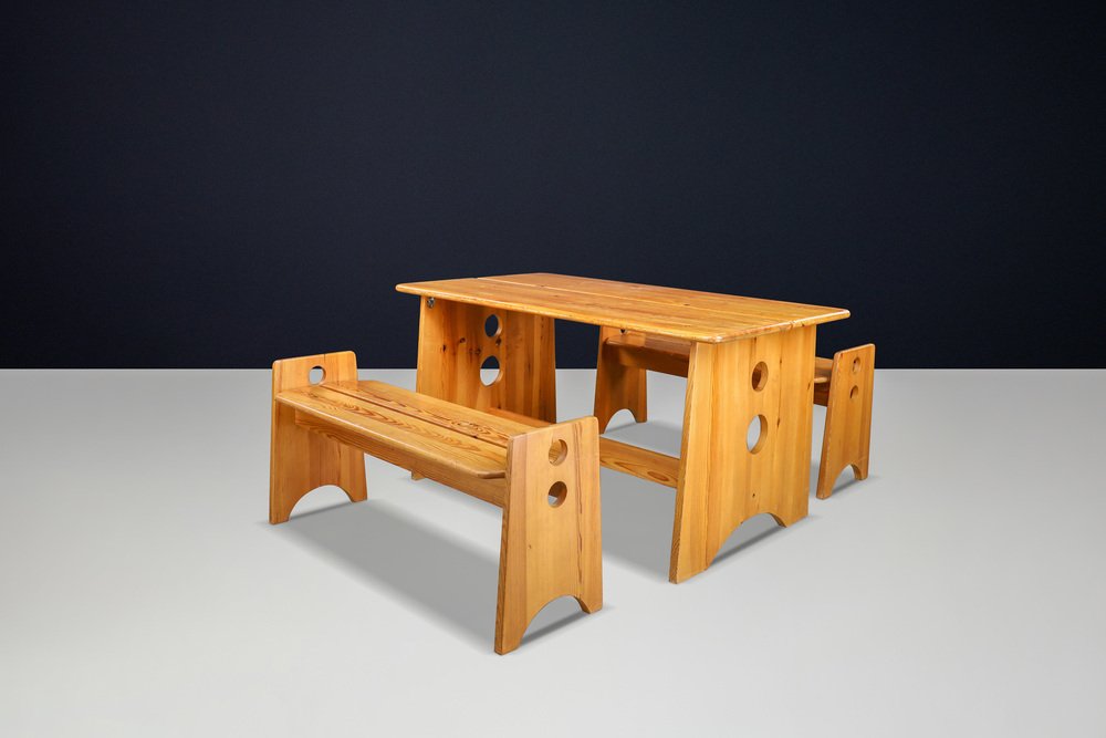 Pine Table and Benches by Gilbert Marklund for Furusnickarn, Sweden ...