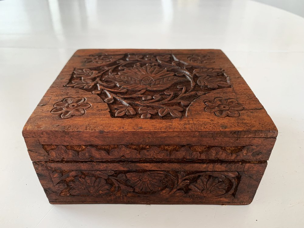 Hand-Carved Mahogany Box, 1950s for sale at Pamono