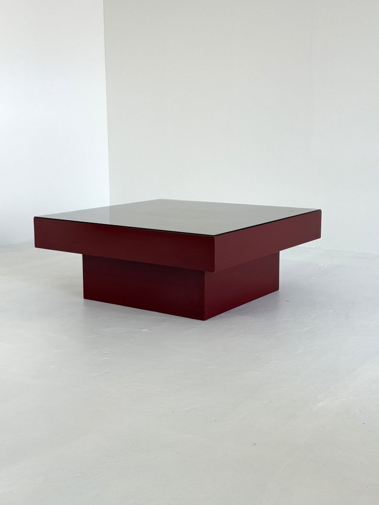 Mid-Century Italian Red Coffee Table with Glass Top for sale at Pamono