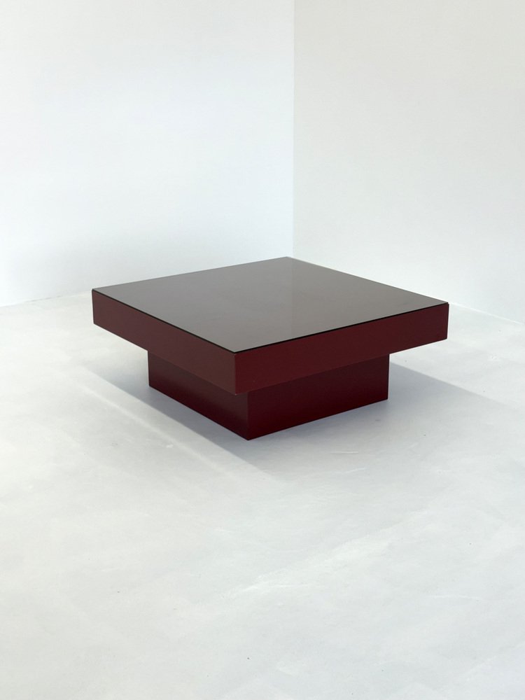 Mid-Century Italian Red Coffee Table with Glass Top for sale at Pamono