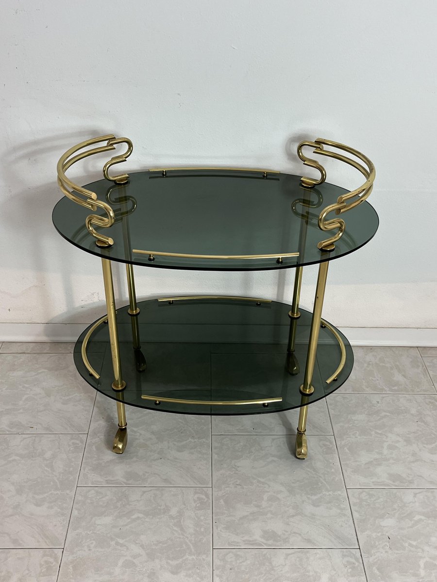 Mid-Century Modern Italian Brass Trolley with Swivel Wheels and Smoked ...