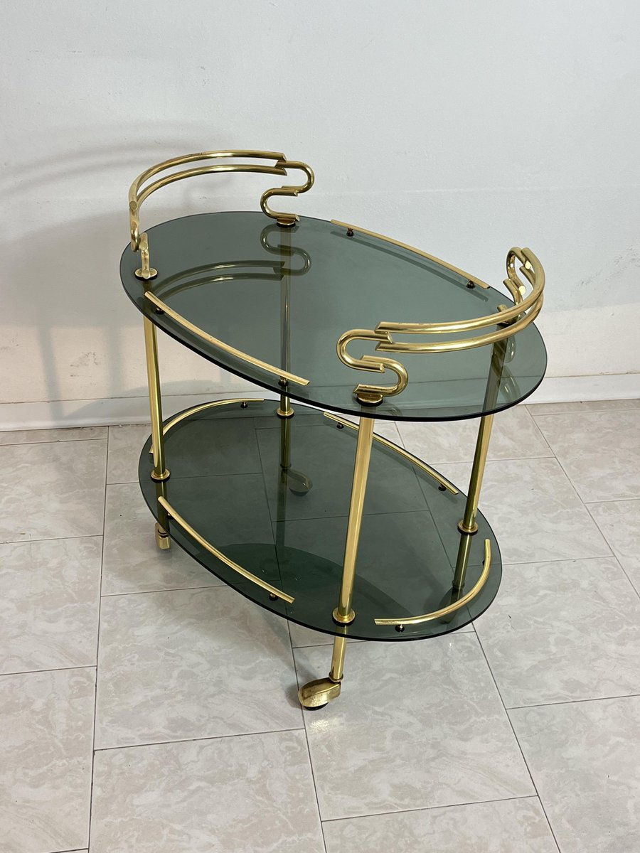 Mid-Century Modern Italian Brass Trolley with Swivel Wheels and Smoked ...