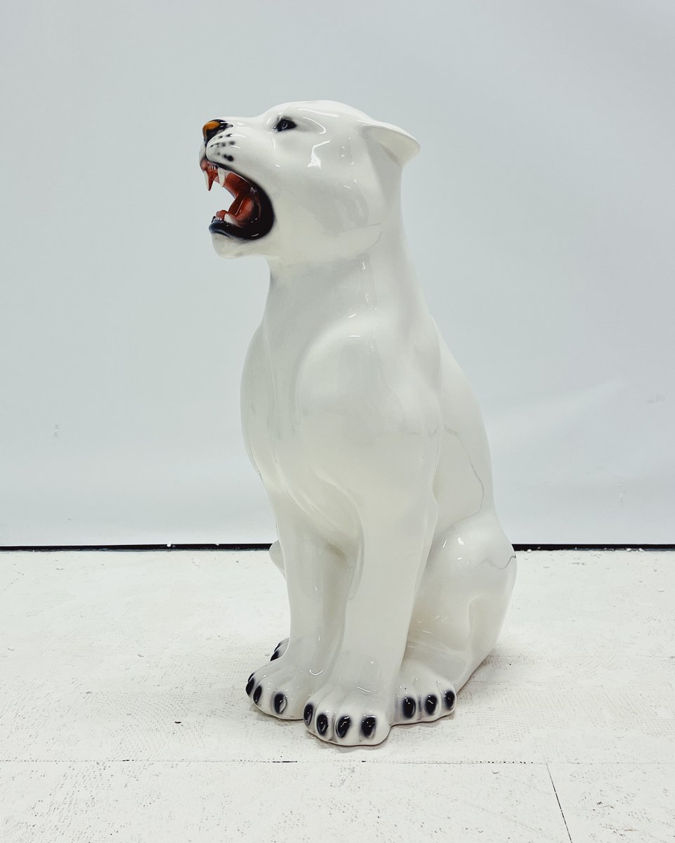 White Panther Statue in Ceramic from Ceramiche Boxer for sale at Pamono