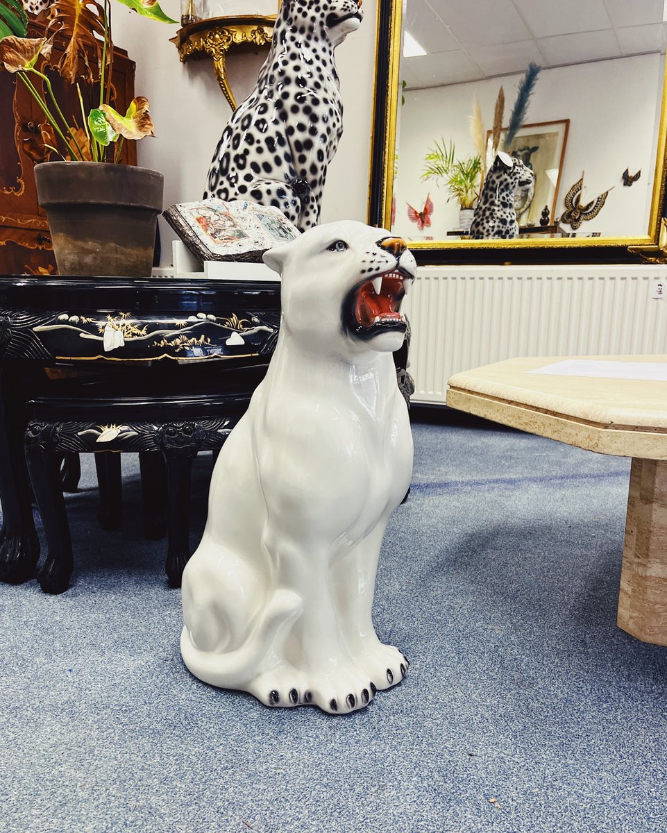 White Panther Statue in Ceramic from Ceramiche Boxer for sale at Pamono