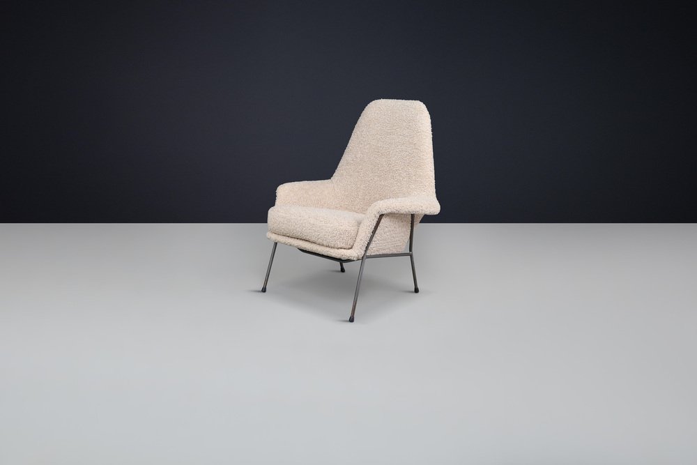 Set of Mid-Century Modern High Back Lounge Chair in Teddy Upholstery ...