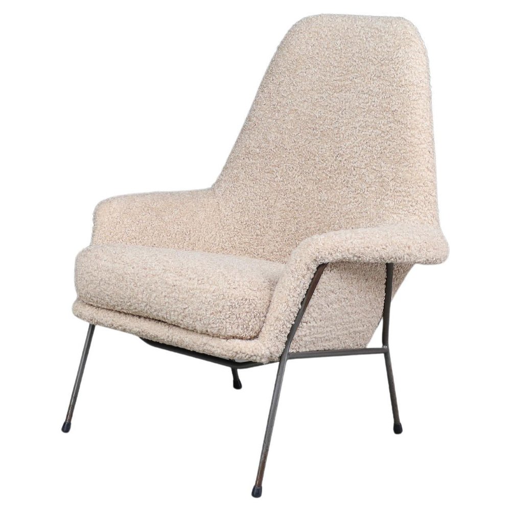 Set of Mid-Century Modern High Back Lounge Chair in Teddy Upholstery ...