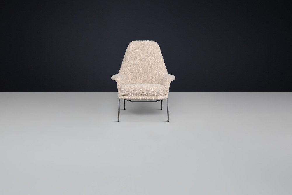 Set of Mid-Century Modern High Back Lounge Chair in Teddy Upholstery ...