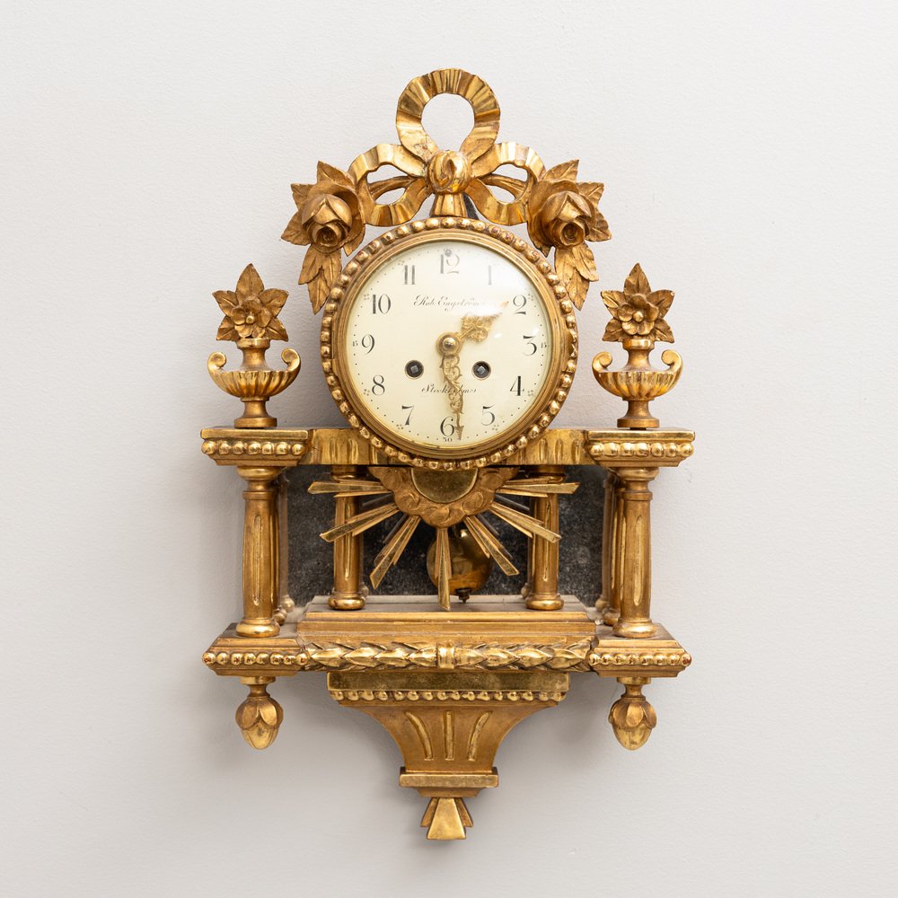 Gustavian Gold-Plated Wall Clock, 1900s for sale at Pamono