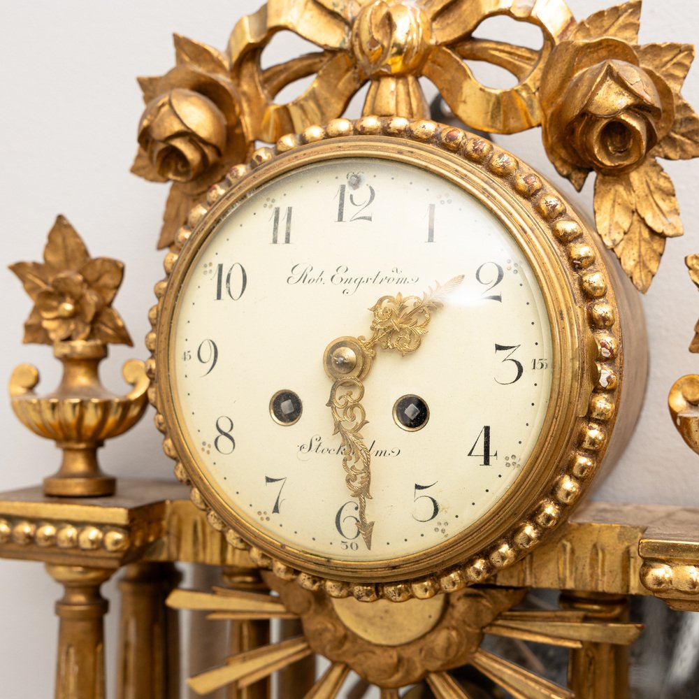 Gustavian Gold-Plated Wall Clock, 1900s for sale at Pamono