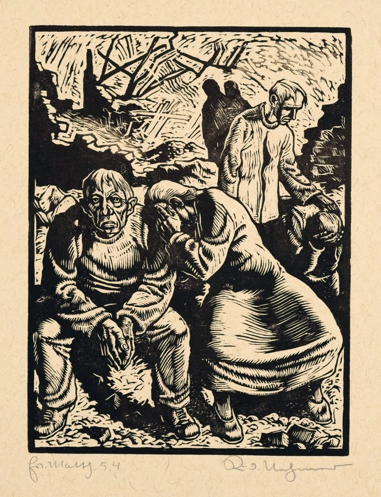 Rudolf Nehmer, The Zero Hour, 1948, Woodcut for sale at Pamono