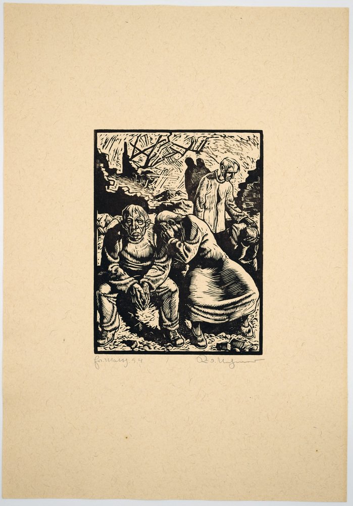 Rudolf Nehmer, The Zero Hour, 1948, Woodcut for sale at Pamono