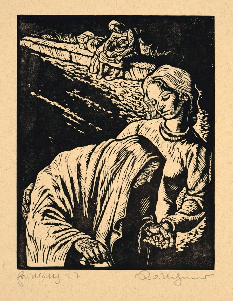 Rudolf Nehmer, Blessed Are the Merciful, 1948, Woodcut for sale at Pamono