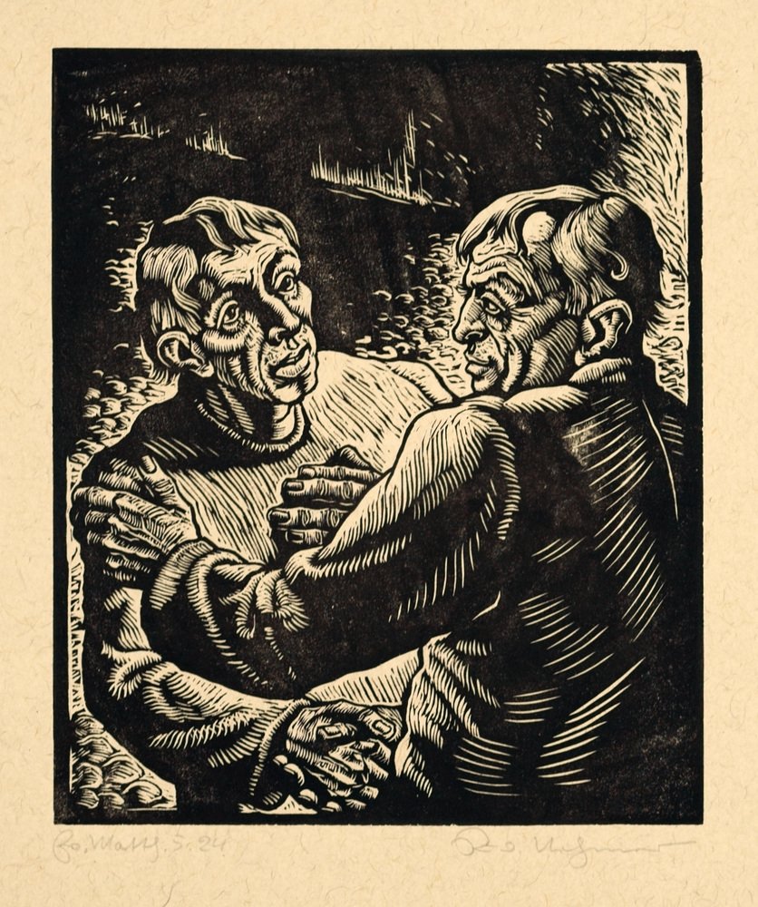 Rudolf Nehmer, The Reconciliation, 1948, Woodcut for sale at Pamono
