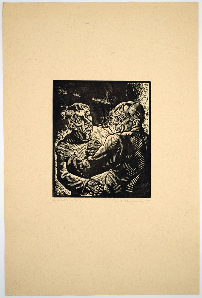 Rudolf Nehmer, The Reconciliation, 1948, Woodcut for sale at Pamono