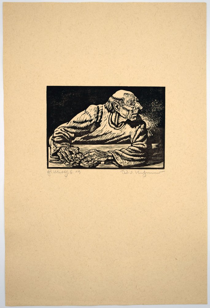 Rudolf Nehmer, Greed, 1948, Woodcut for sale at Pamono