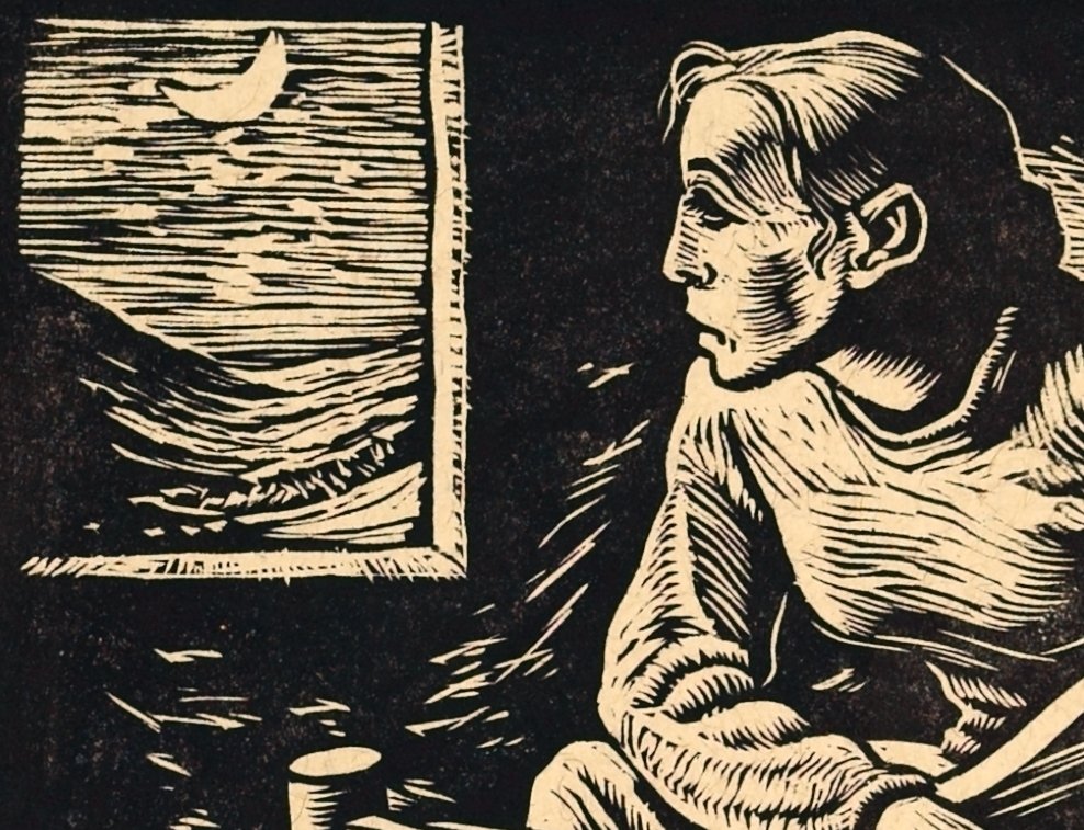 Rudolf Nehmer, The Tilt of the Day, 1948, Woodcut for sale at Pamono