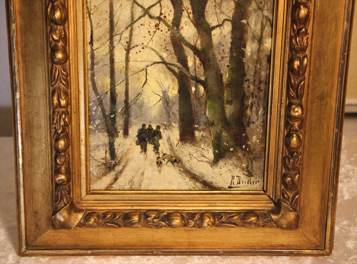 Rudolf Becker, Hunters in a Winter Forest at Dusk, Late 19th Century ...