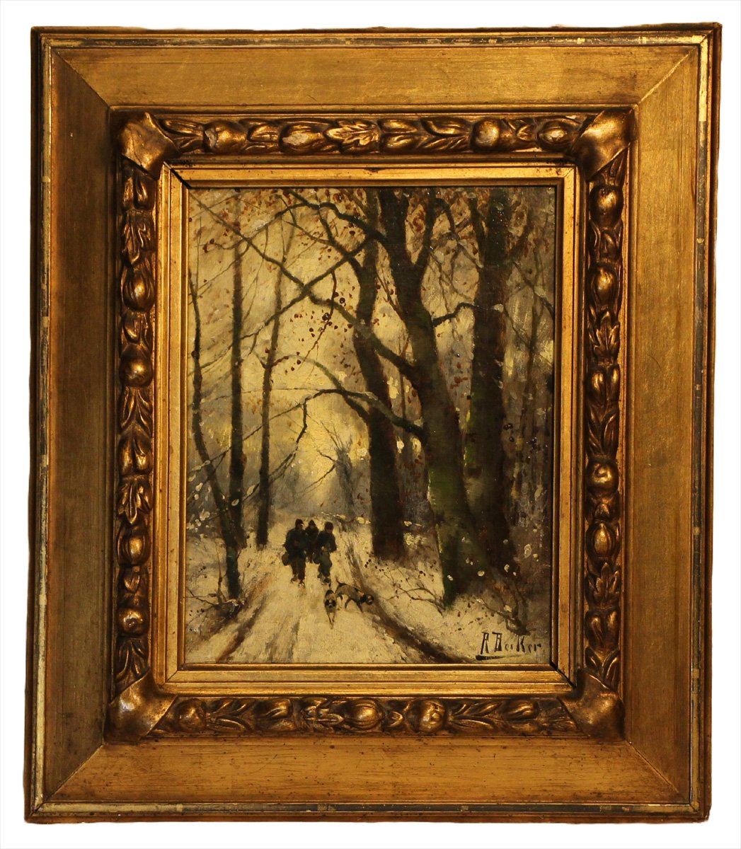Rudolf Becker, Hunters in a Winter Forest at Dusk, Late 19th Century ...