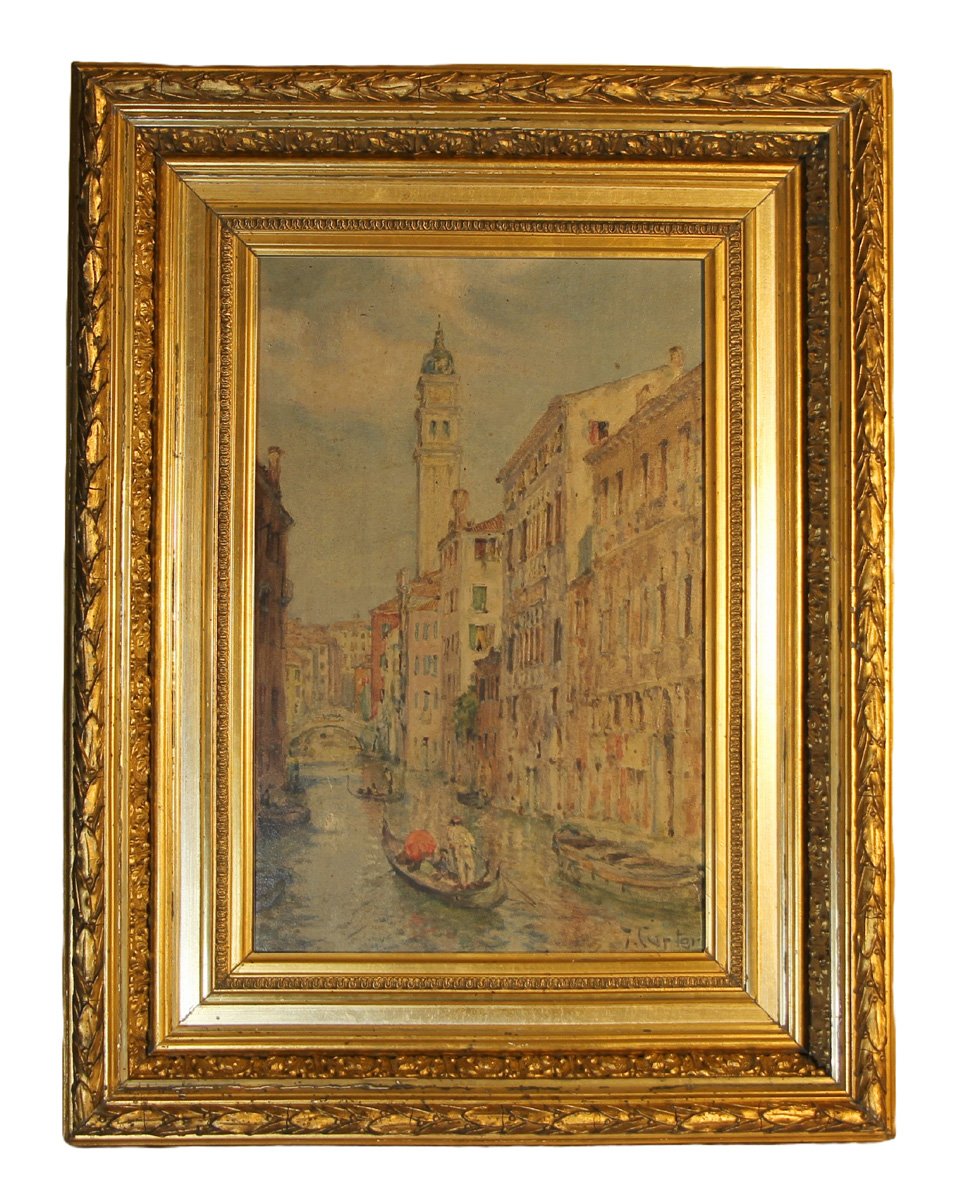 J. Curter, Venetian Canal Scene, Early 20th Century, Oil on Wood ...