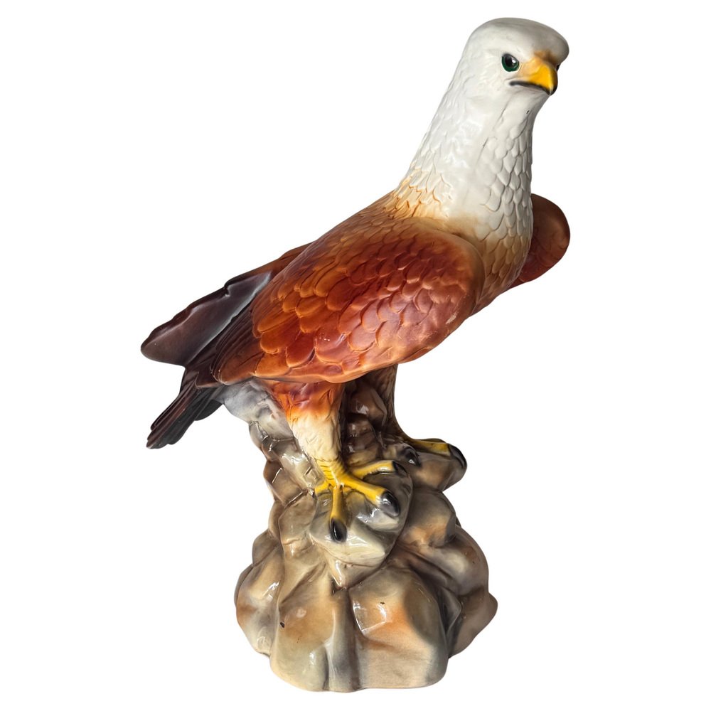 French Hand-Painted Ceramic Eagle Sculpture, 1970s for sale at Pamono