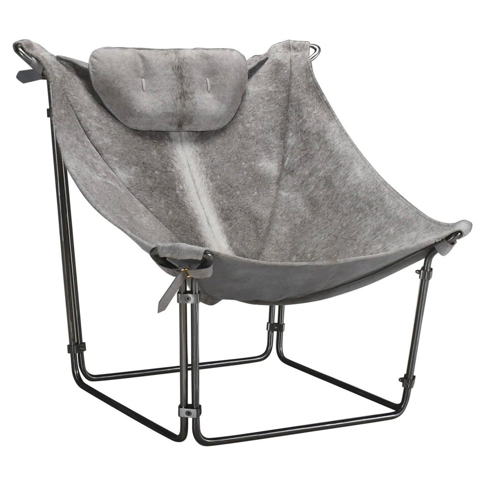 Buffalo Lounge Chair in Cow Hide and Steel by Kwok Hoi Chan, 1969 for ...